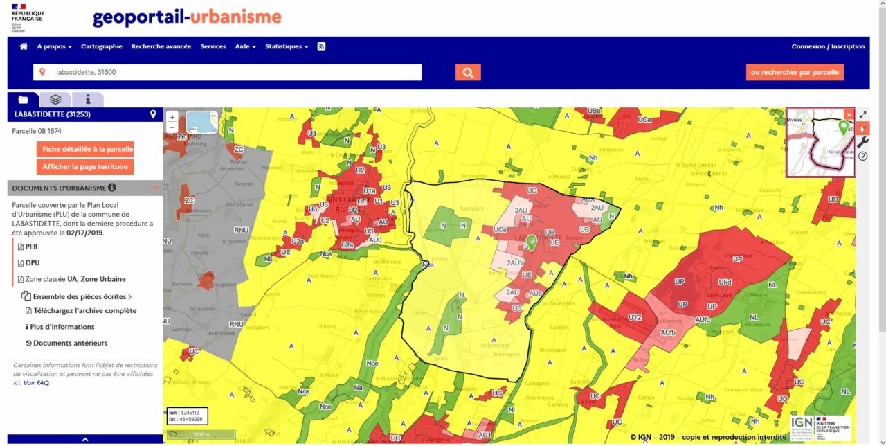 Cadastre et Géoportail en ligne – Commune de Labastidette